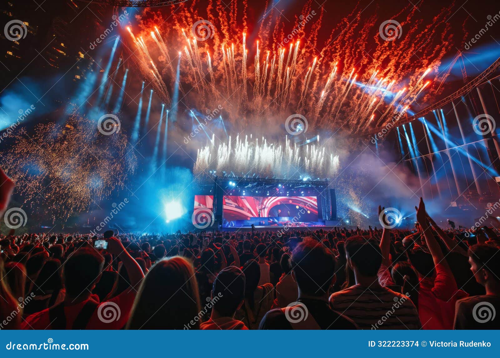 Concert with Fireworks and Crowd Stock Photo - Image of colorful, arts ...