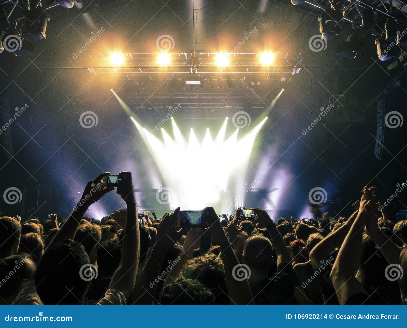 Concert Crowd in Front of Stage Lights Editorial Stock Image - Image of ...
