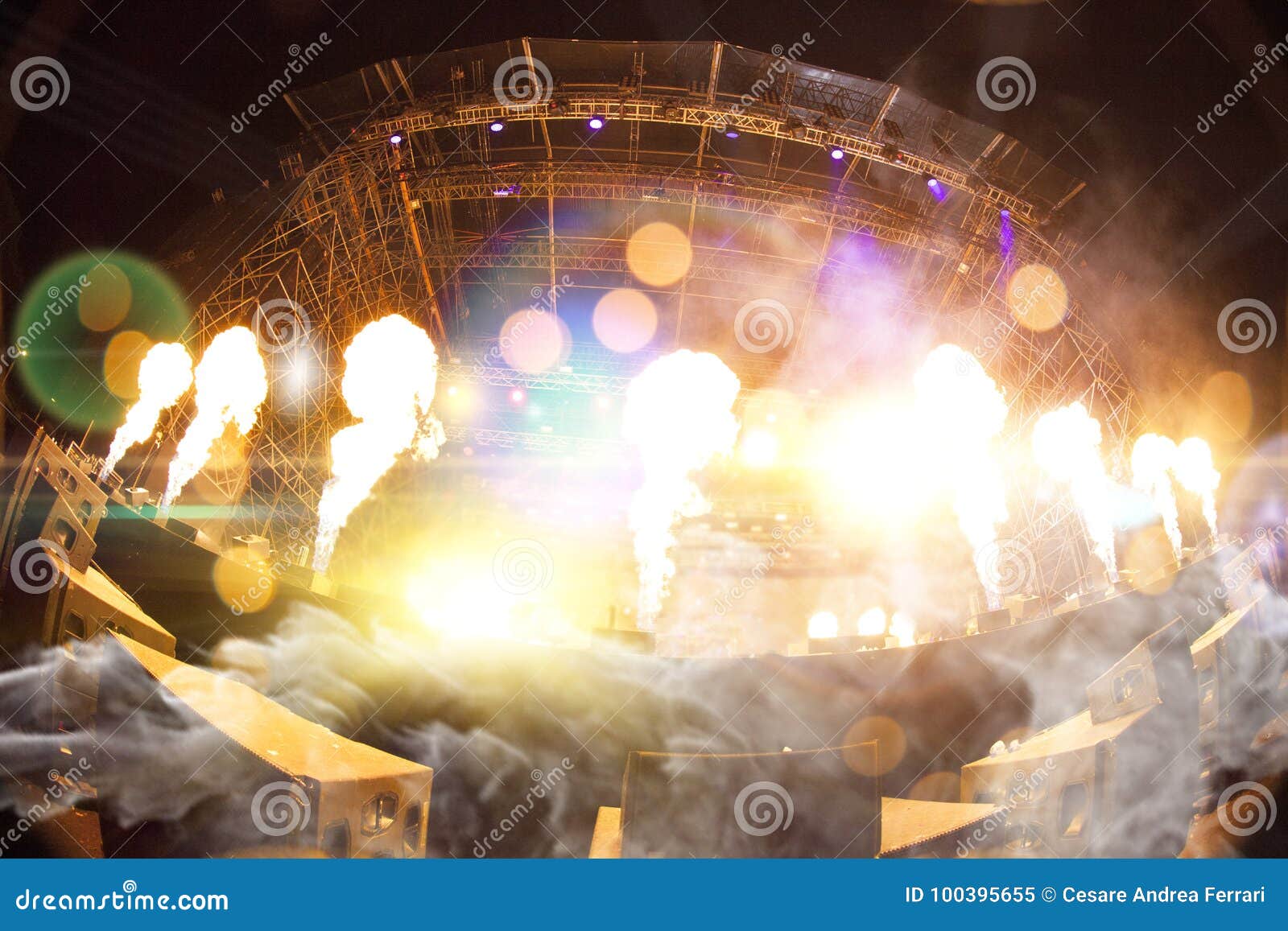 Concert Crowd in Front of Stage Lights Stock Image - Image of hall ...