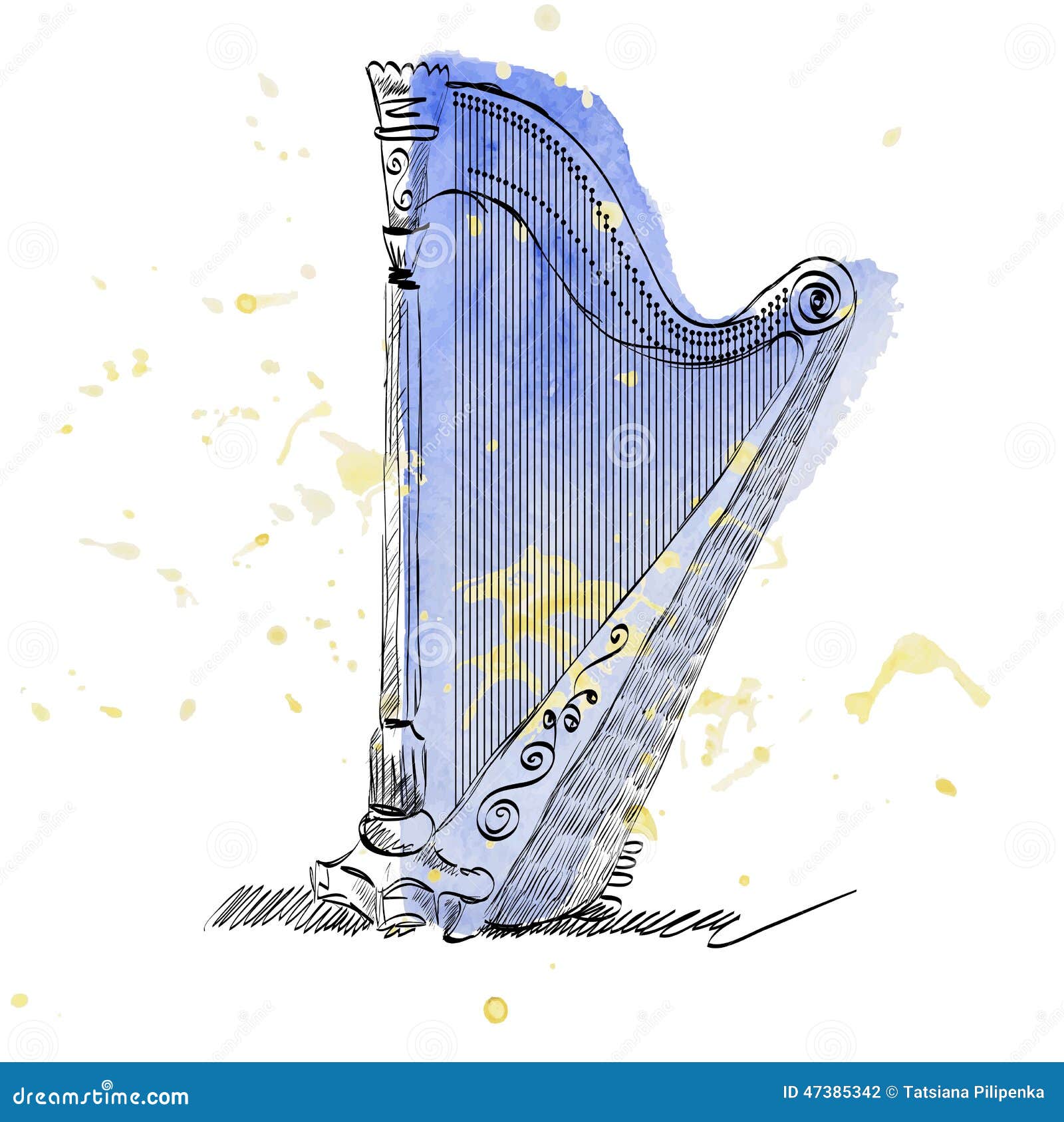 Concert harp stock vector. Illustration of concert, harp - 47385342