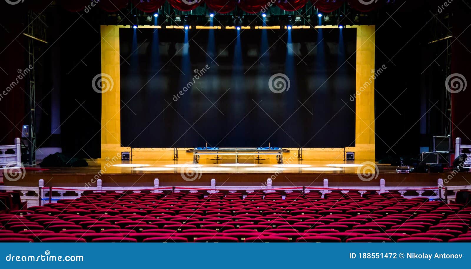 Concert or Performance Hall. Red Seats Armchairs and the Stage before ...