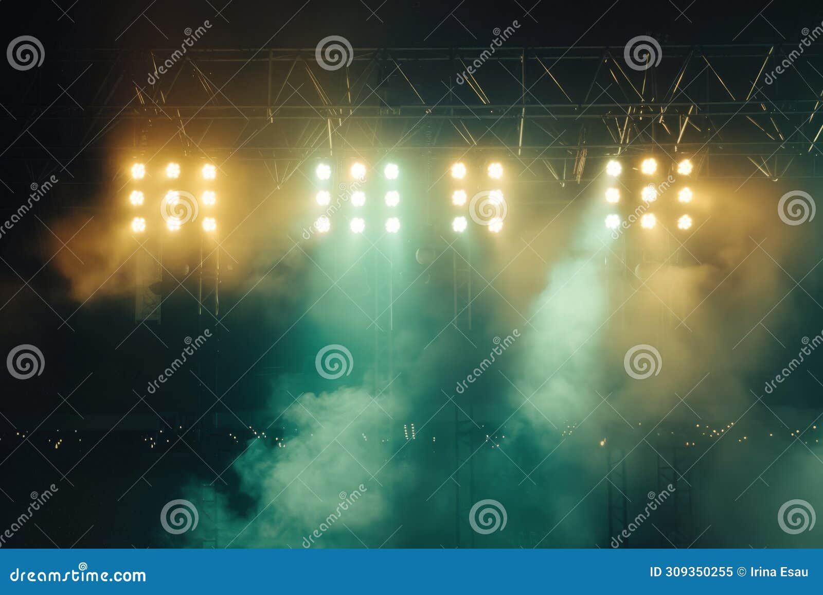 Concert Scene with Bright Light Beams and Smoke Stock Image - Image of ...