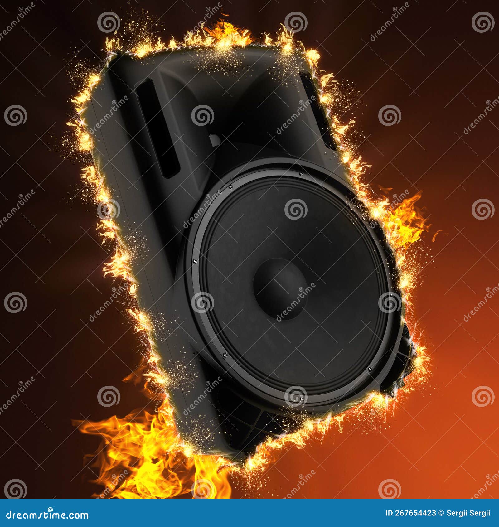 Concert speaker in fire stock image. Image of flame - 267654423