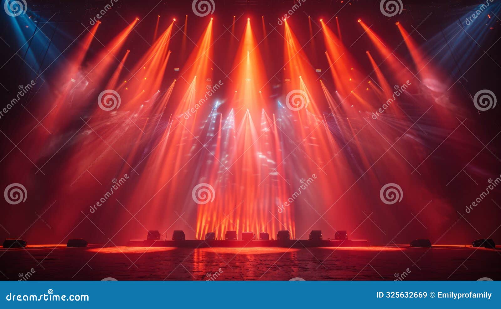 A Concert Stage Bathed in Red Spotlight Beams Stock Image - Image of ...