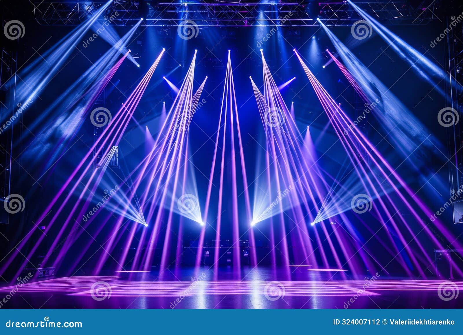 Concert Stage with Dynamic Beams of Light in Purple and Blue Stock ...