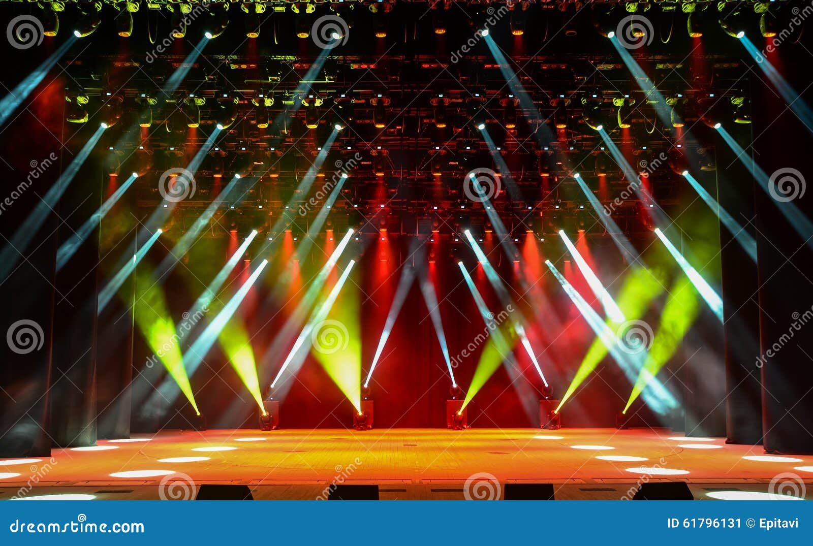 Concert Stage with Illumination Stock Image - Image of light, rays ...