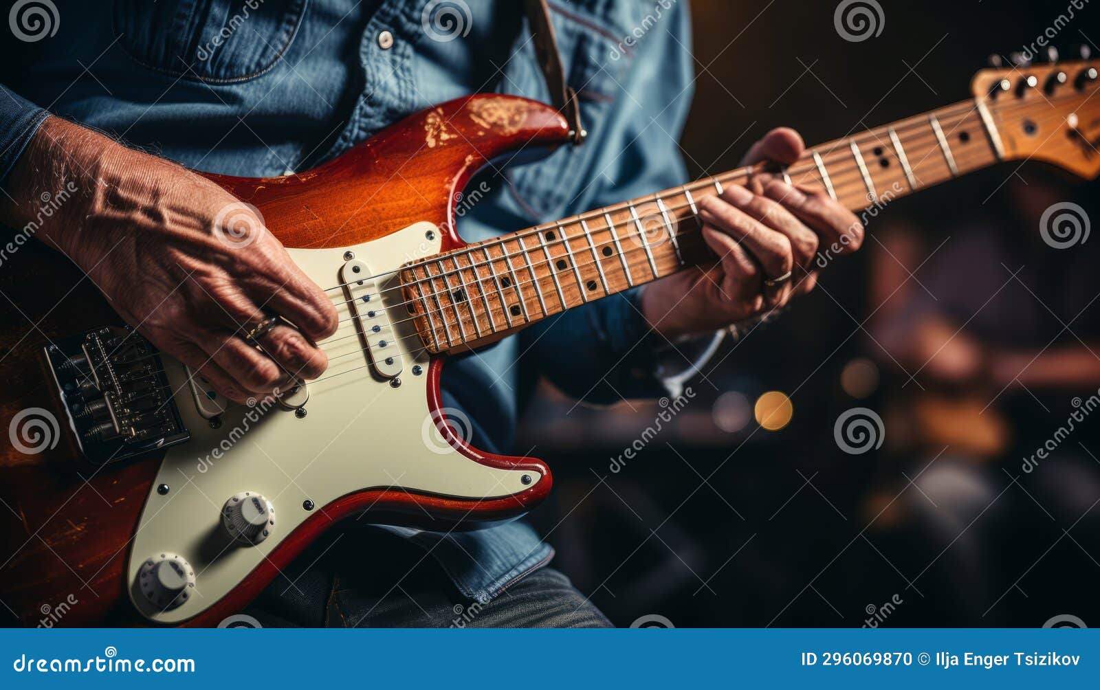 Concert Stage Performance with Guitarist, Soft Blur Concept, Recording ...