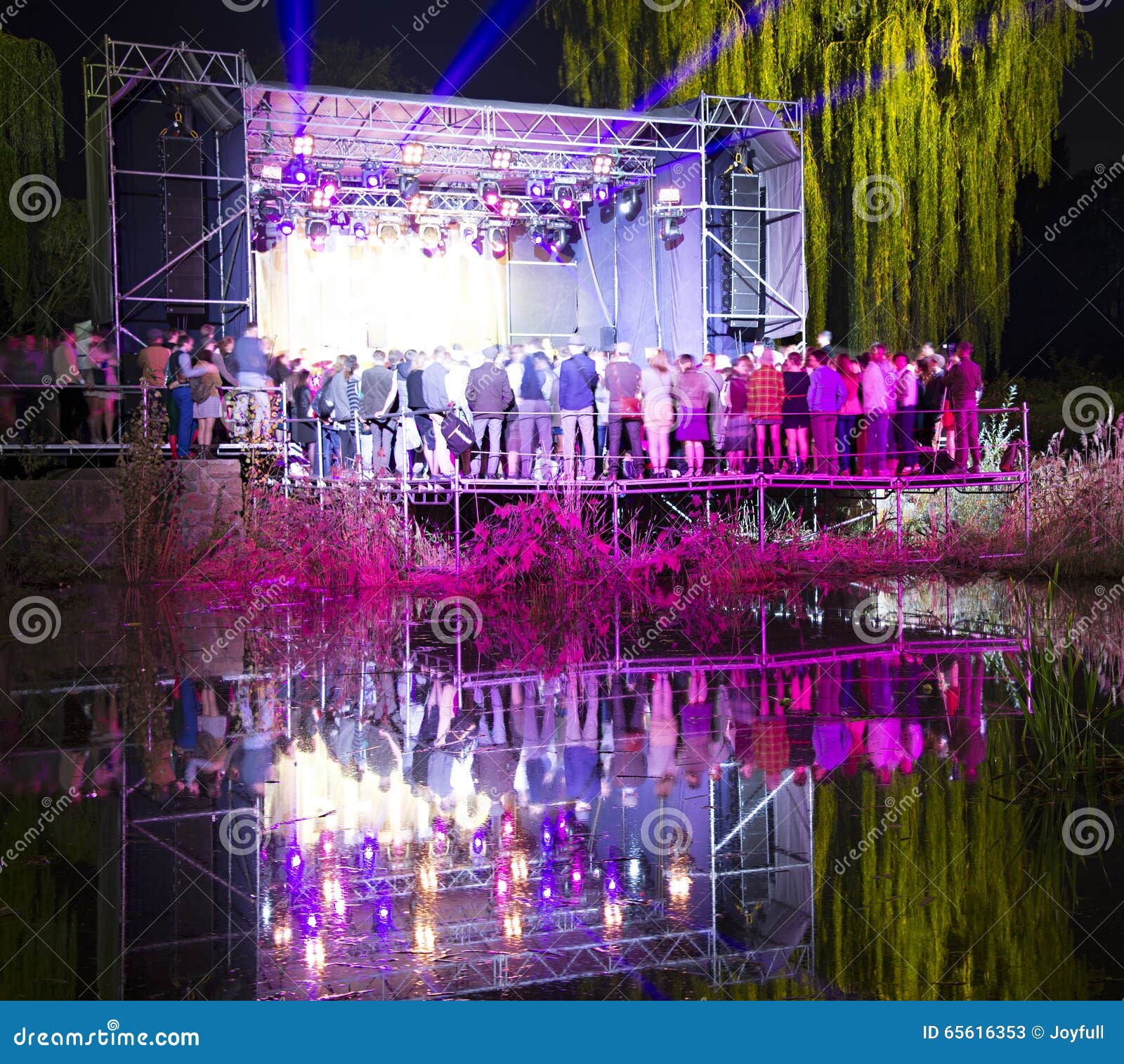 Concert stage in the pond stock image. Image of full - 65616353
