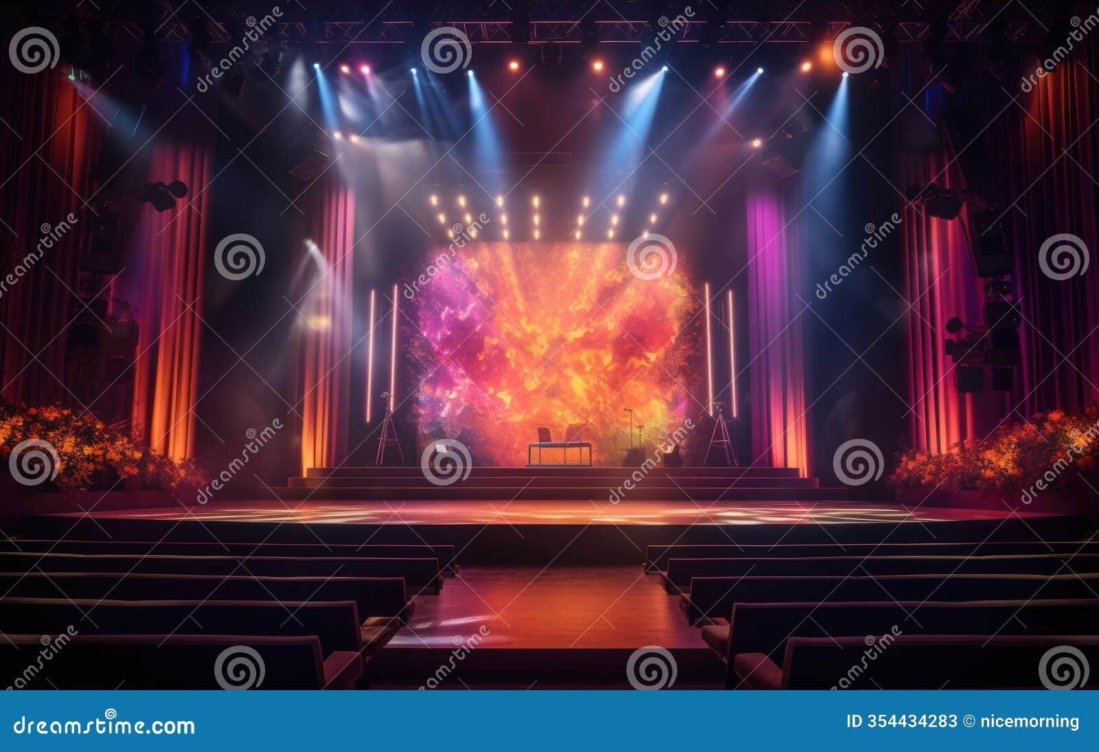Concert Stage Setup with Dramatic Lighting and Large Screen. Created by ...