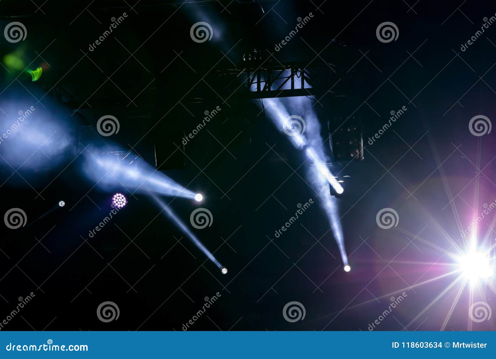 Lights of Projector Equipment Over Dark Stage Stock Photo - Image of ...