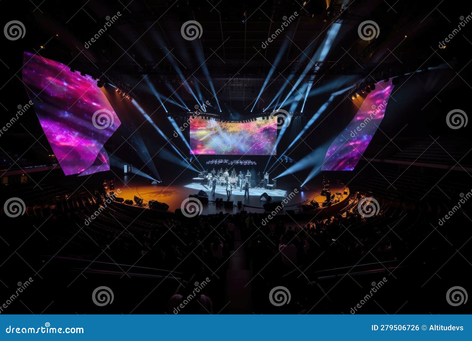 A Concert Venue with a Huge Screen Projecting Custom Visuals for the ...