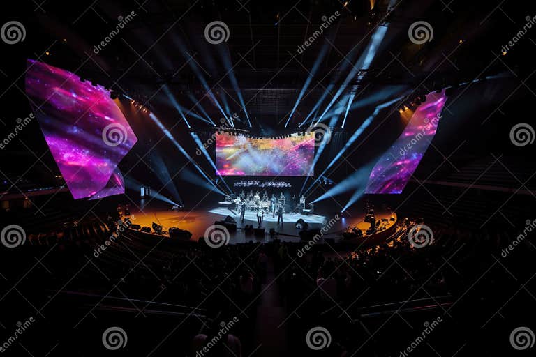 A Concert Venue with a Huge Screen Projecting Custom Visuals for the ...
