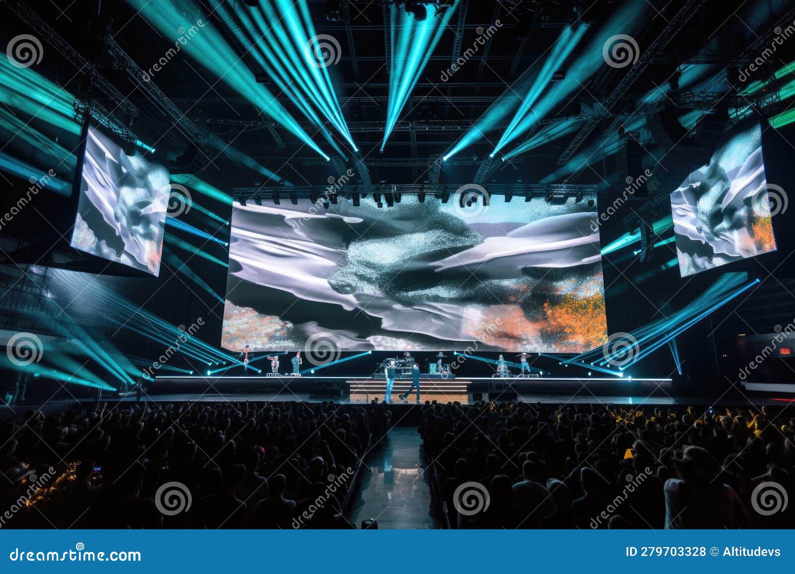 A Concert Venue with a Huge Screen Projecting Custom Visuals for the ...