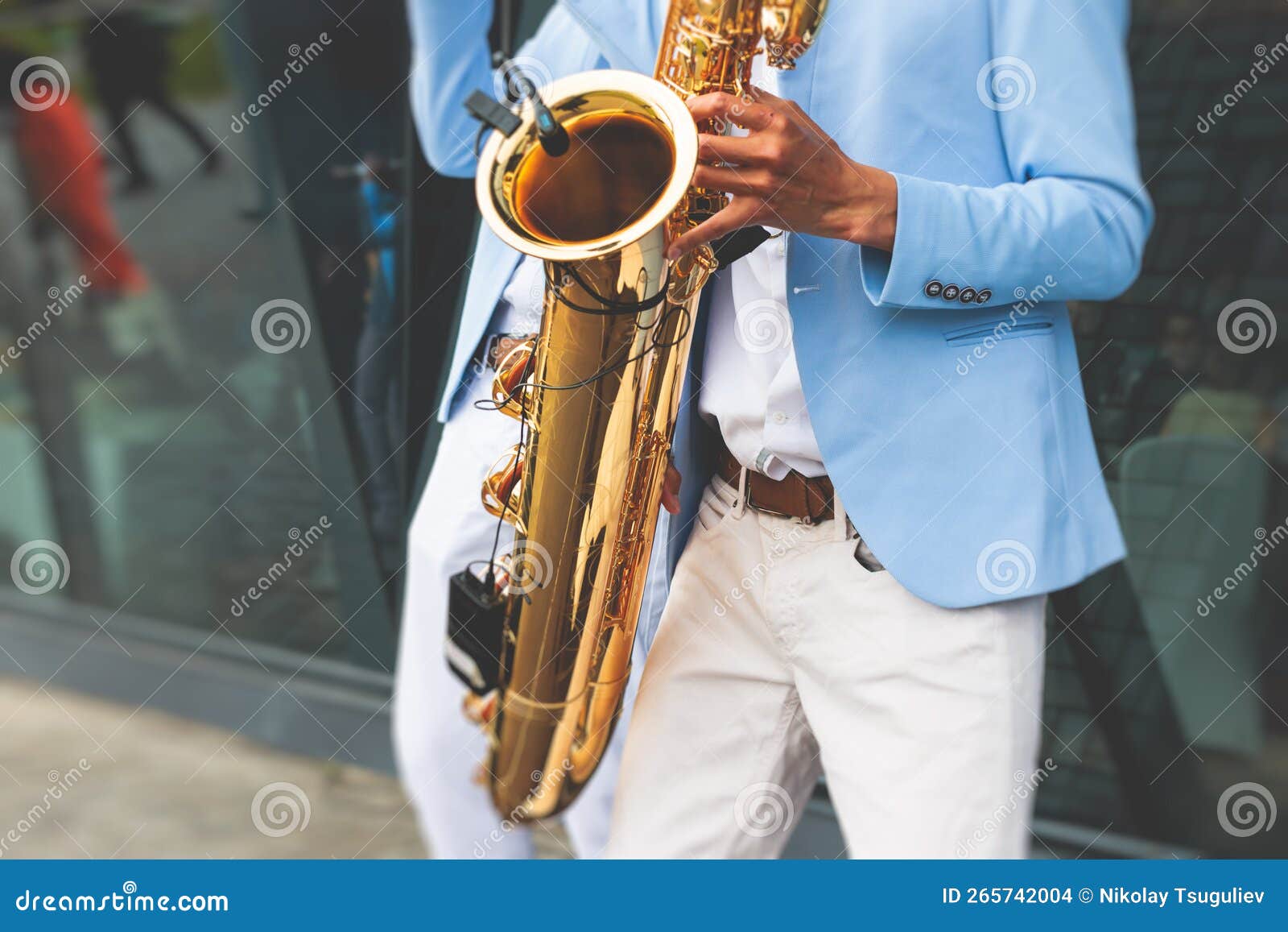Concert View of Saxophonist, a Saxophone Sax Player with Vocalist and ... Concert View of Saxophonist, a Saxophone Sax Player with Vocalist and ...