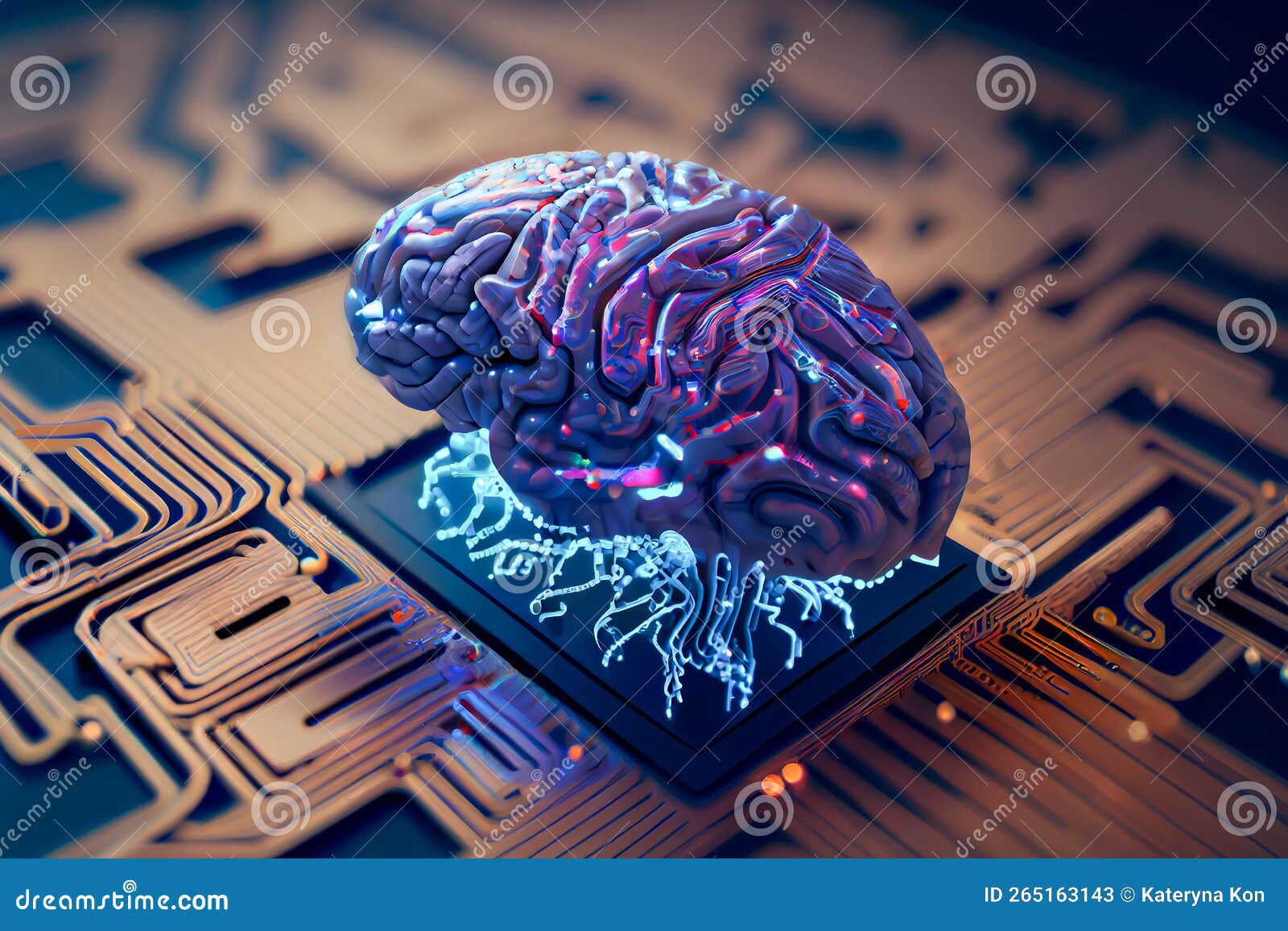 Concetto Di Intelligenza Artificiale. Cervello Umano Collegato All ... Concetto Di Intelligenza Artificiale. Cervello Umano Collegato All ...