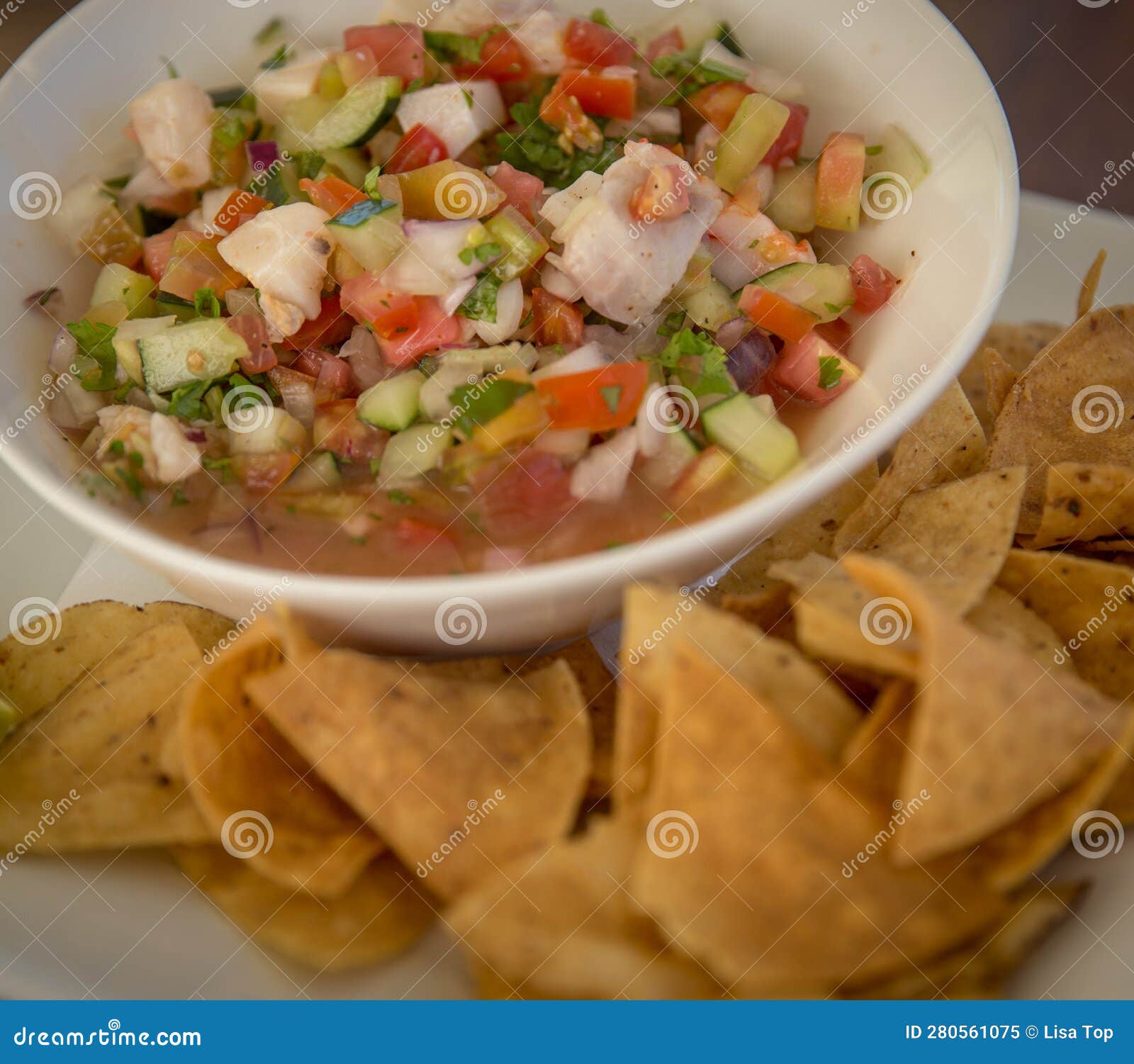 Conch Ceviche with chips stock image. Image of freshly - 280561075