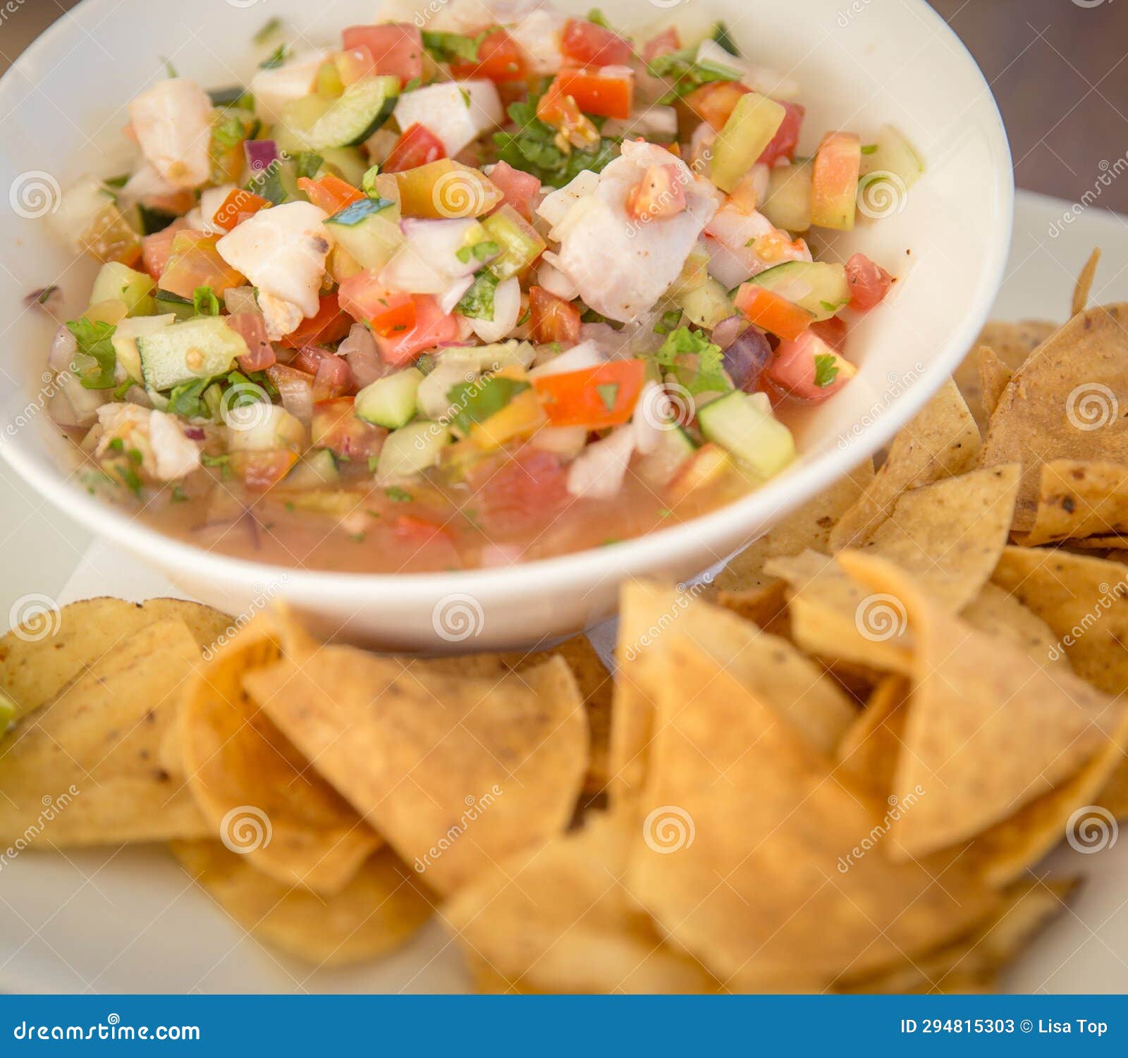 Conch Ceviche with chips stock image. Image of seafood - 294815303