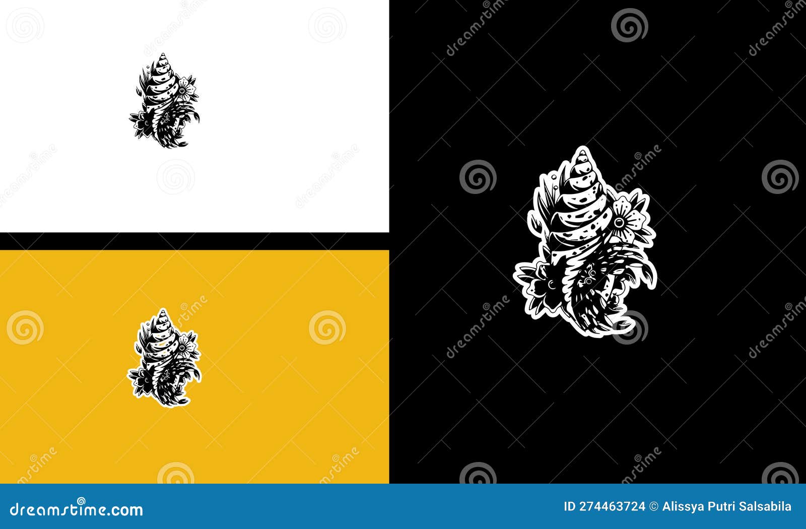 Conch and Flowers Vector Line Art Design Stock Vector - Illustration of ...