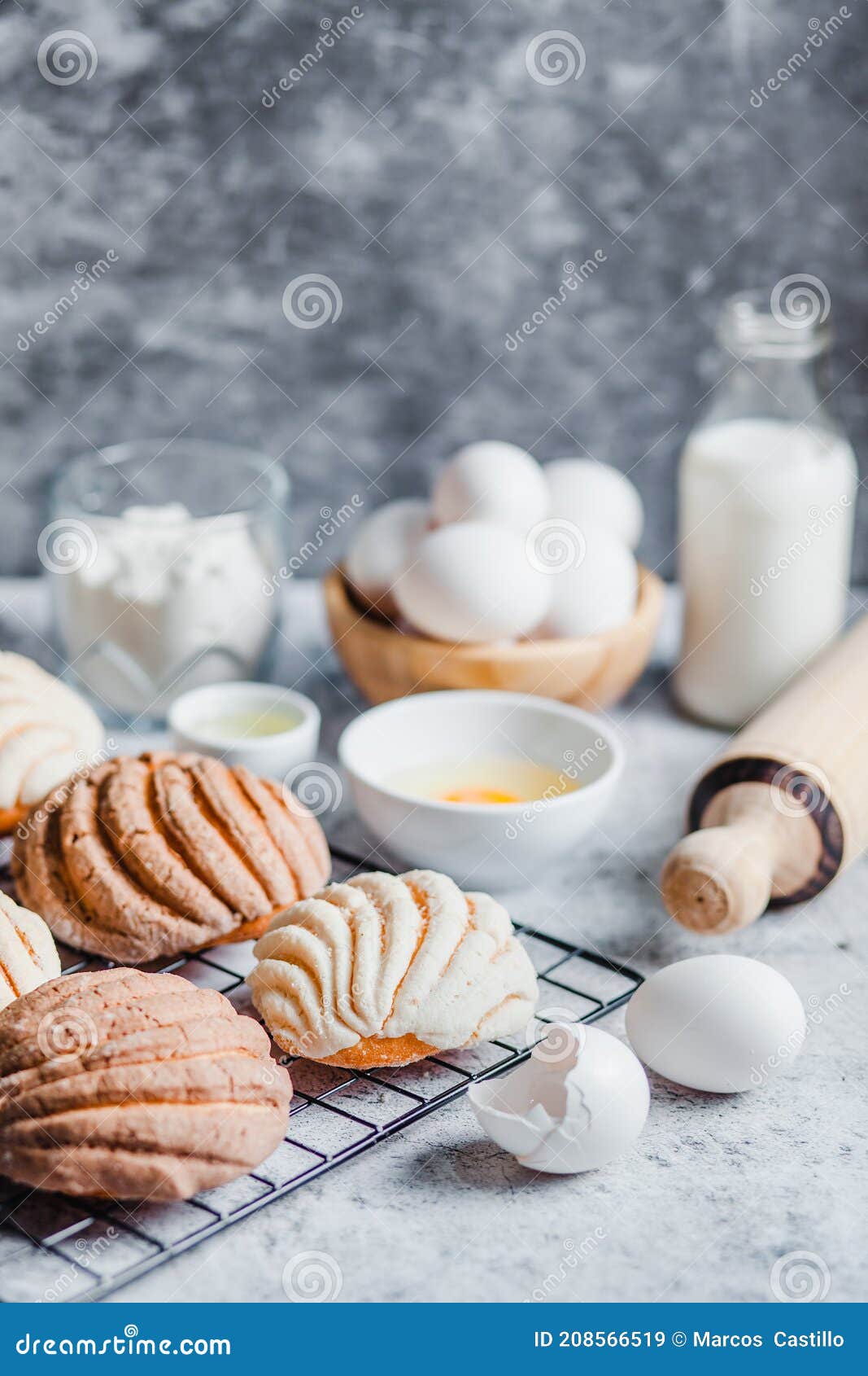 Concha Mexican Bread, Ingredients for Baking Traditional Conchas in ...