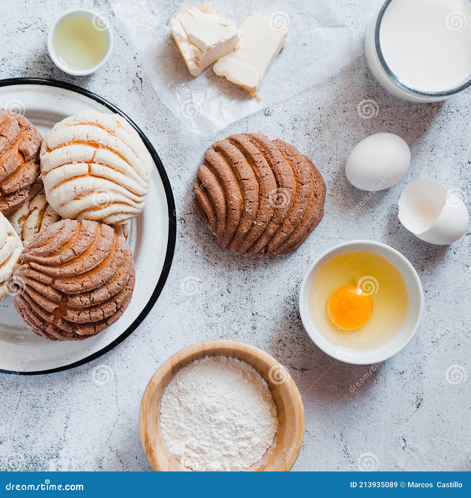 Conchas Mexican Bread Top View Baking Ingredients in Mexico Stock Image ...