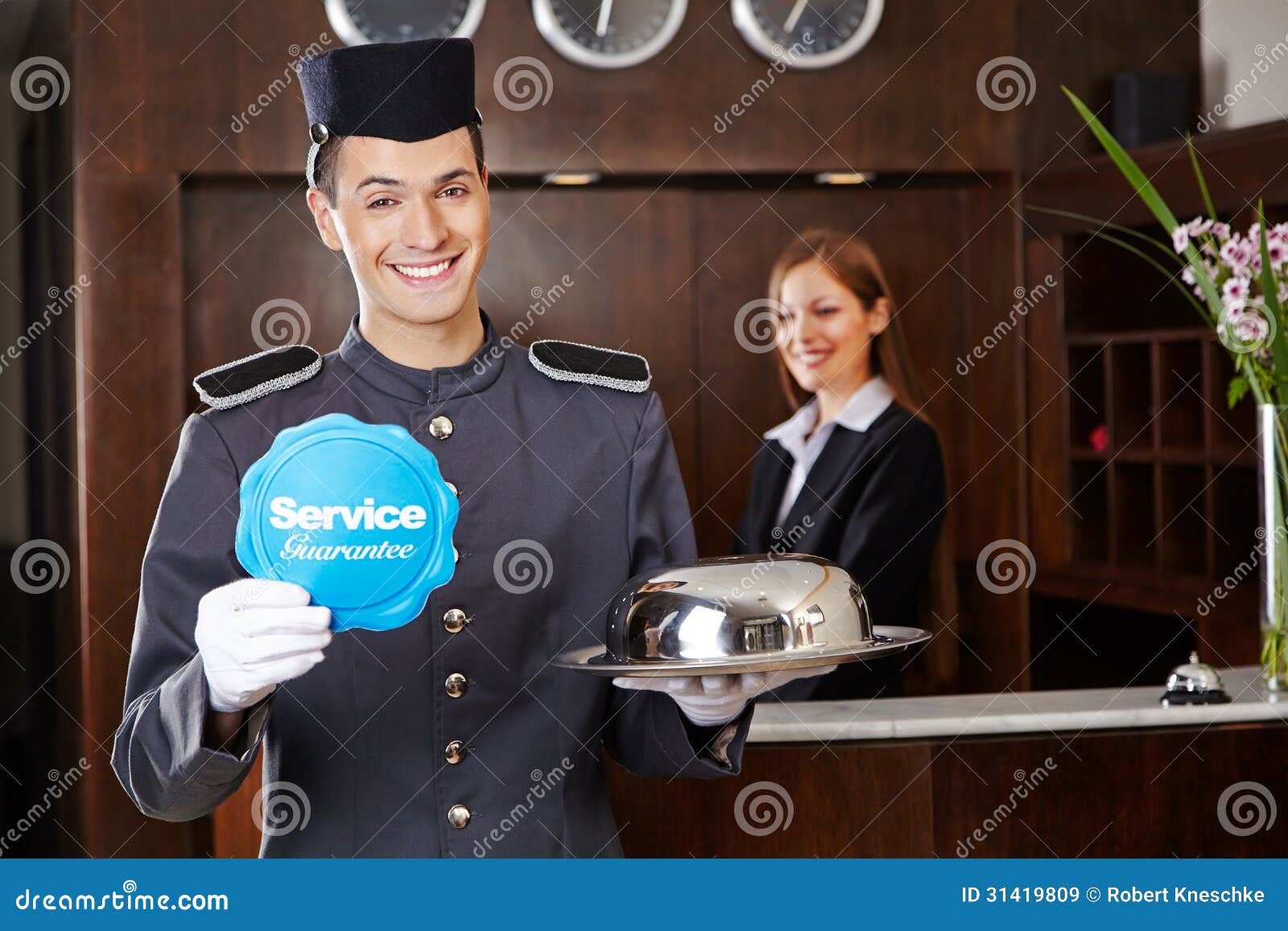 Concierge in Hotel Holding Service Sign Stock Image - Image of service ...