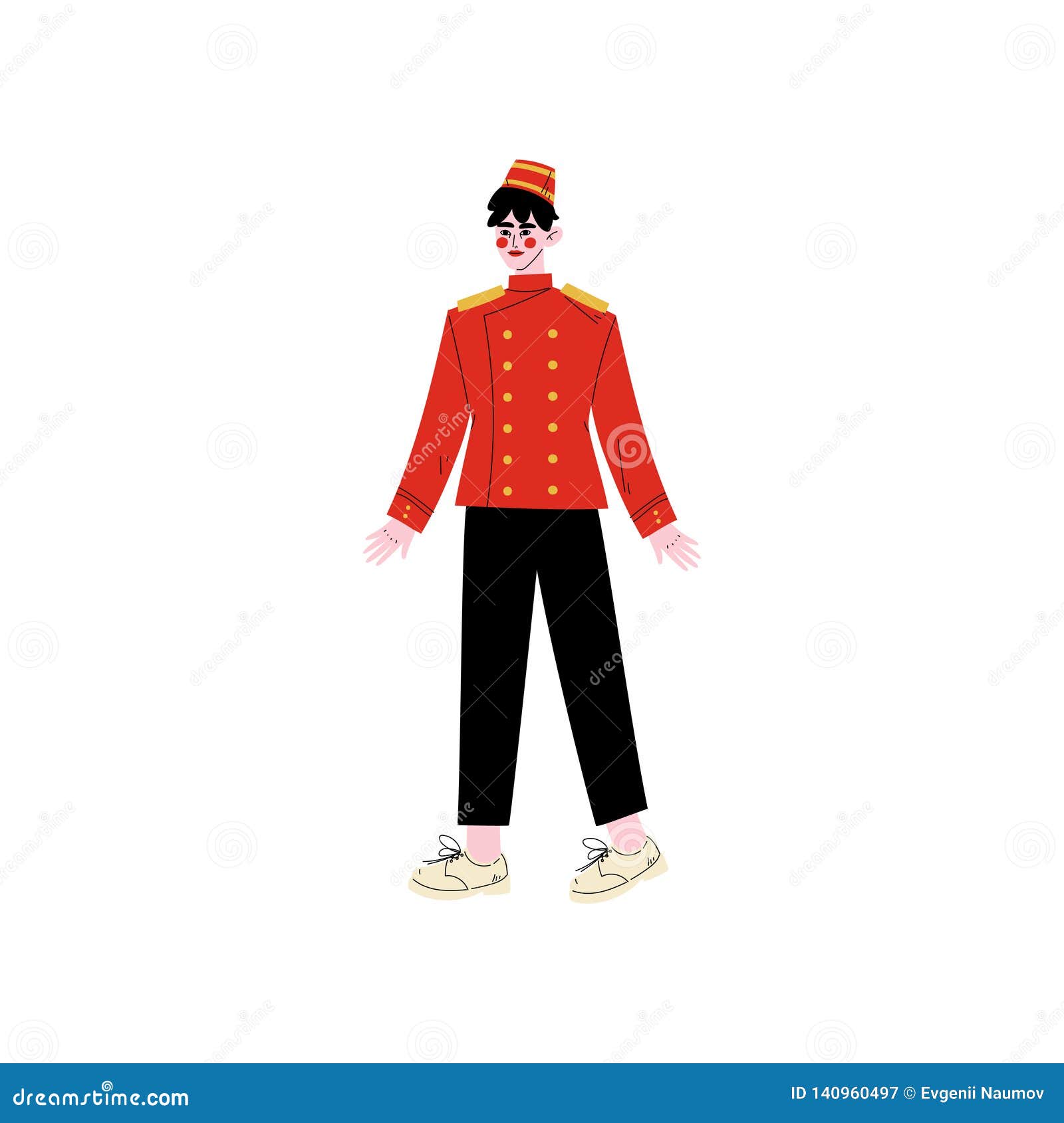 Concierge or Porter, Hotel Staff Character in Red Uniform Vector ...