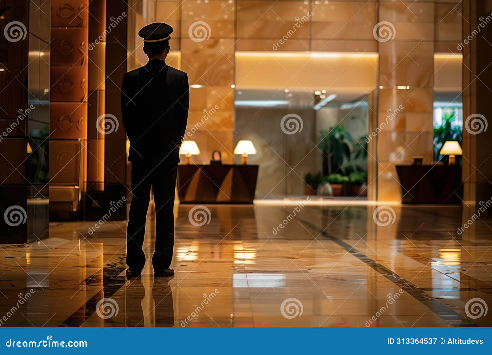 Concierge Standing at Attention in a Luxury Hotel Lobby Stock Image ...