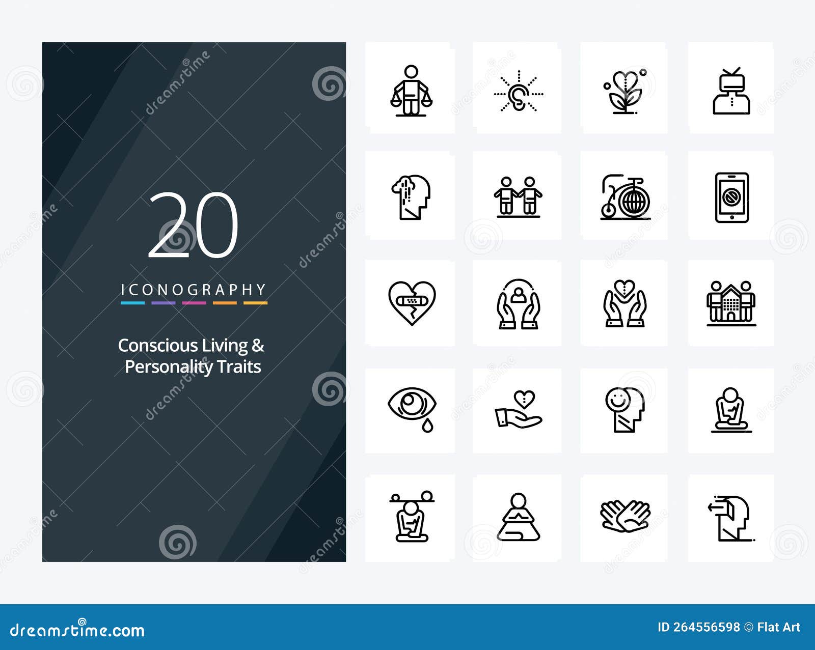 20 Concious Living and Personality Traits Outline Icon for Presentation ...