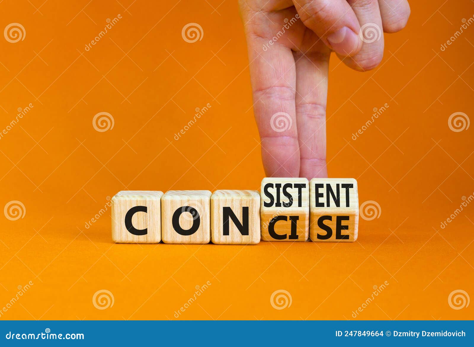 Concise or Consistent Symbol. Businessman Turns Wooden Cubes and ...