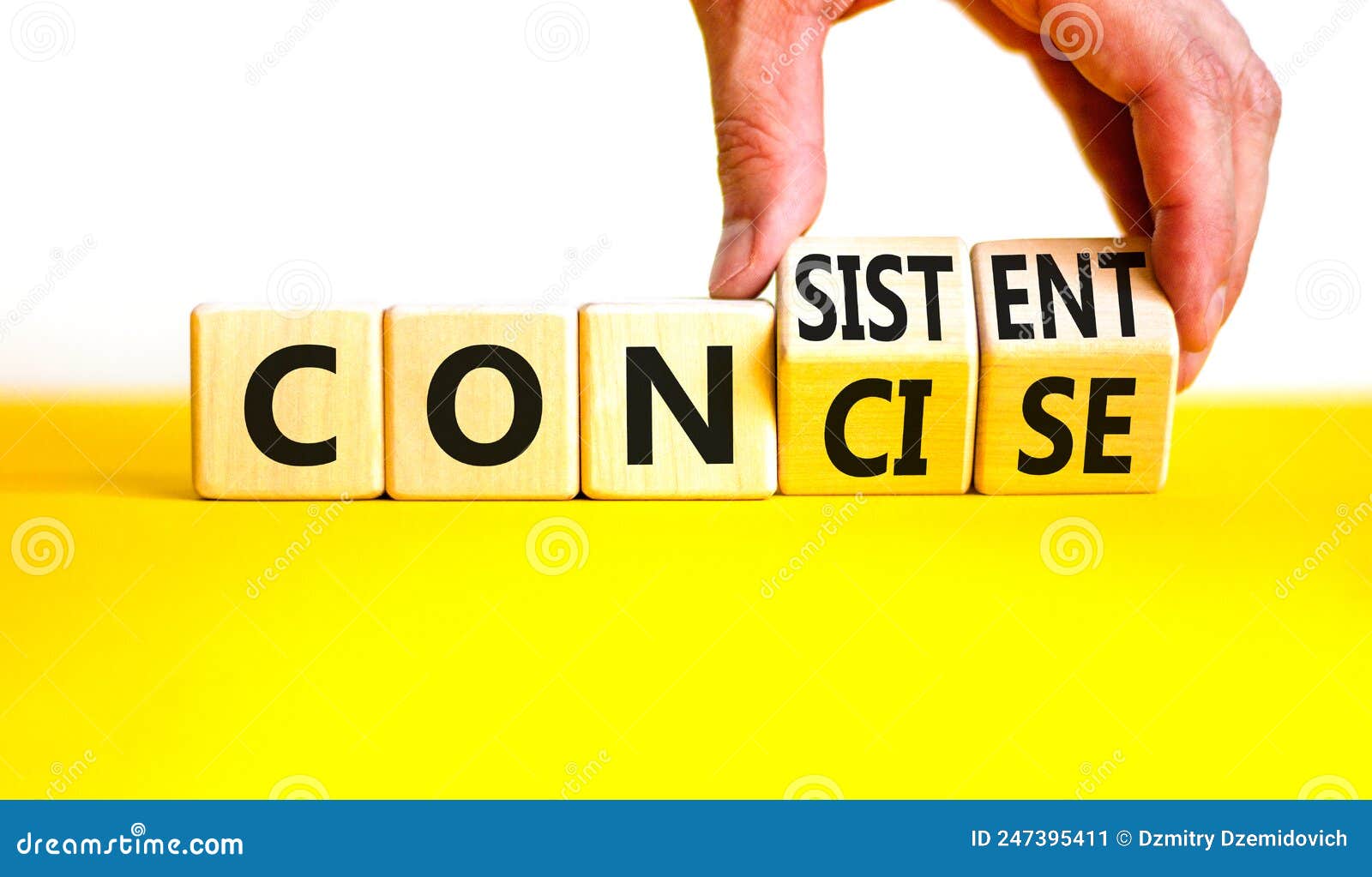 Concise or Consistent Symbol. Businessman Turns Wooden Cubes and ...