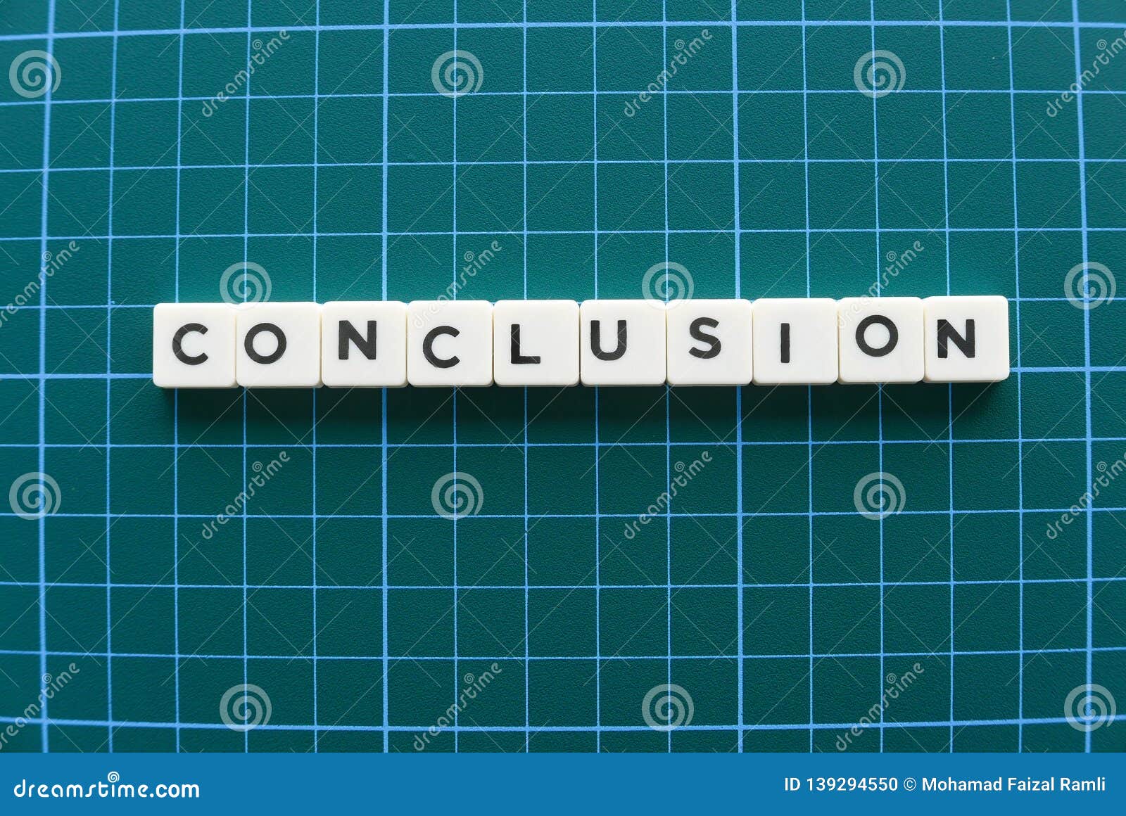 Conclusion Word Made Of Square Letter Word On Green Background. Royalty ...