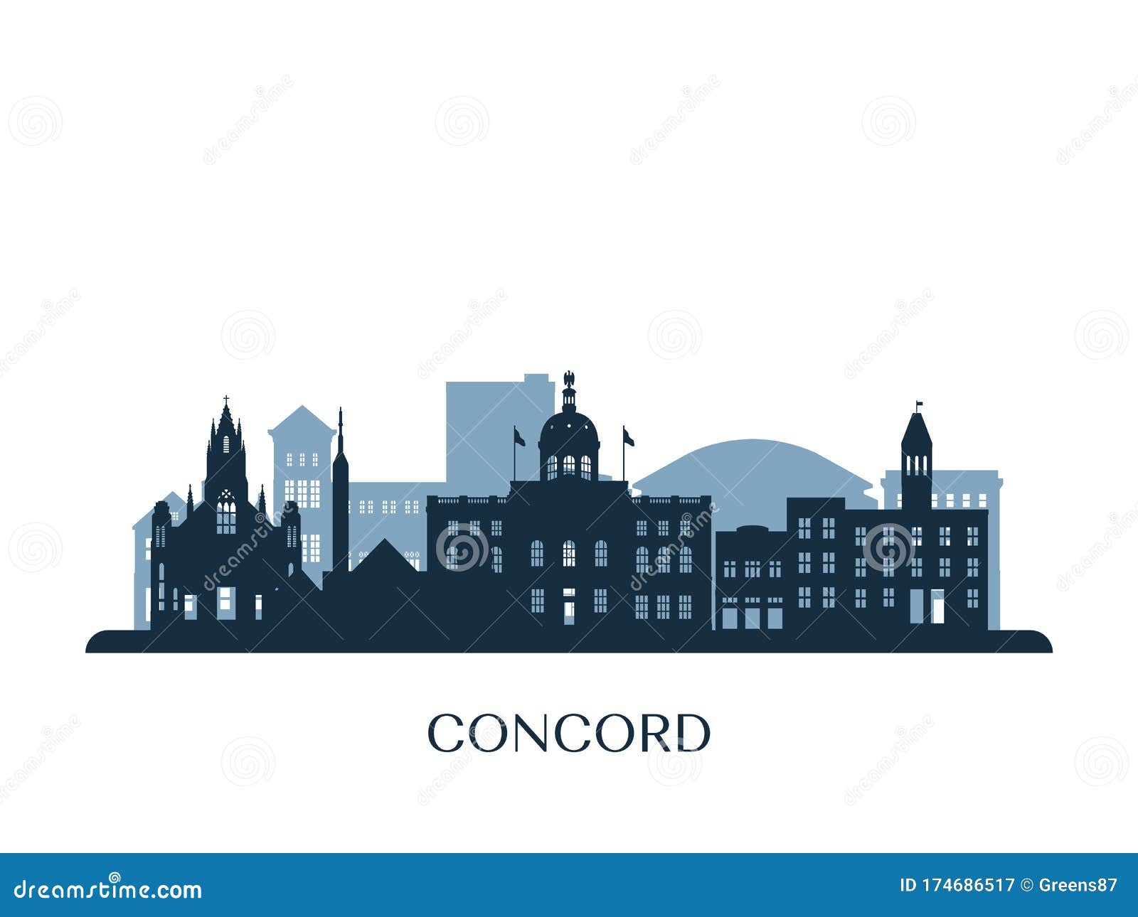 Concord, USA Skyline And Landmarks Silhouette Cartoon Vector ...
