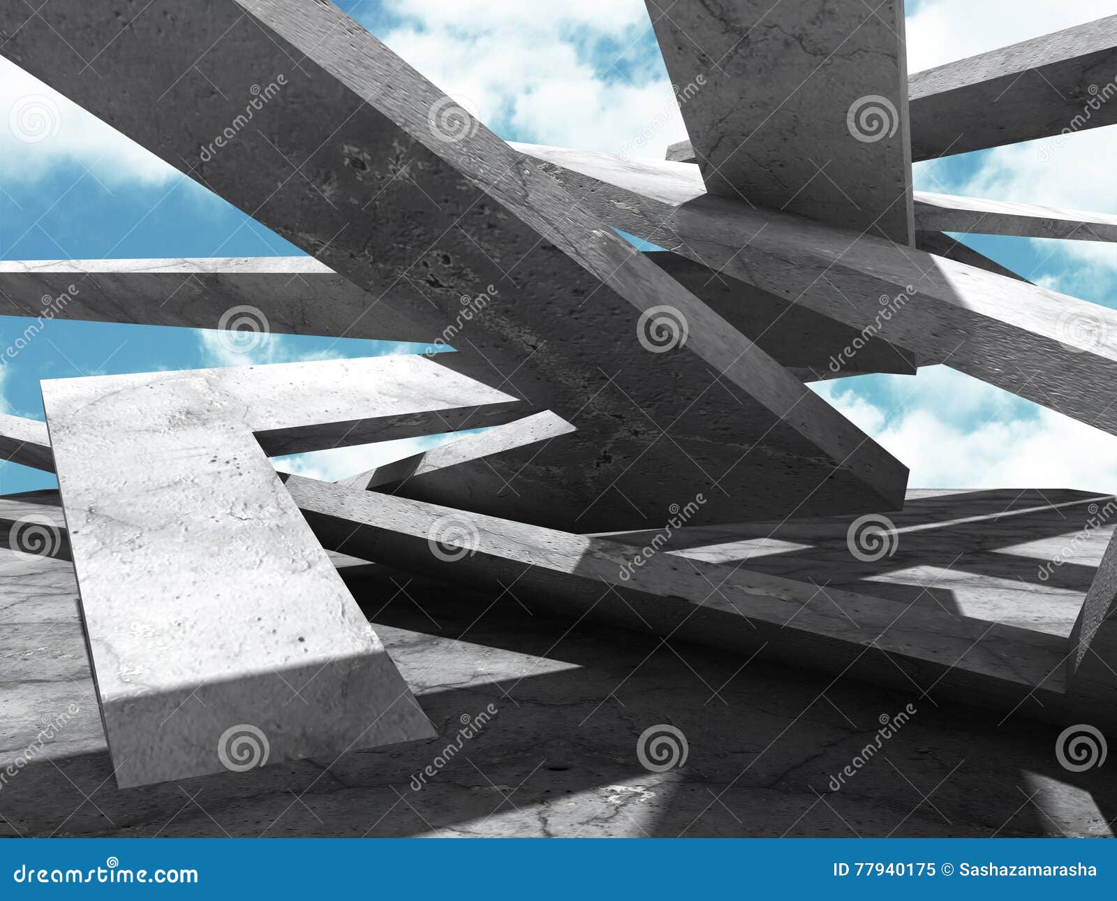 Concrete Abstract Architecture on Cloudy Sky Background Stock ...