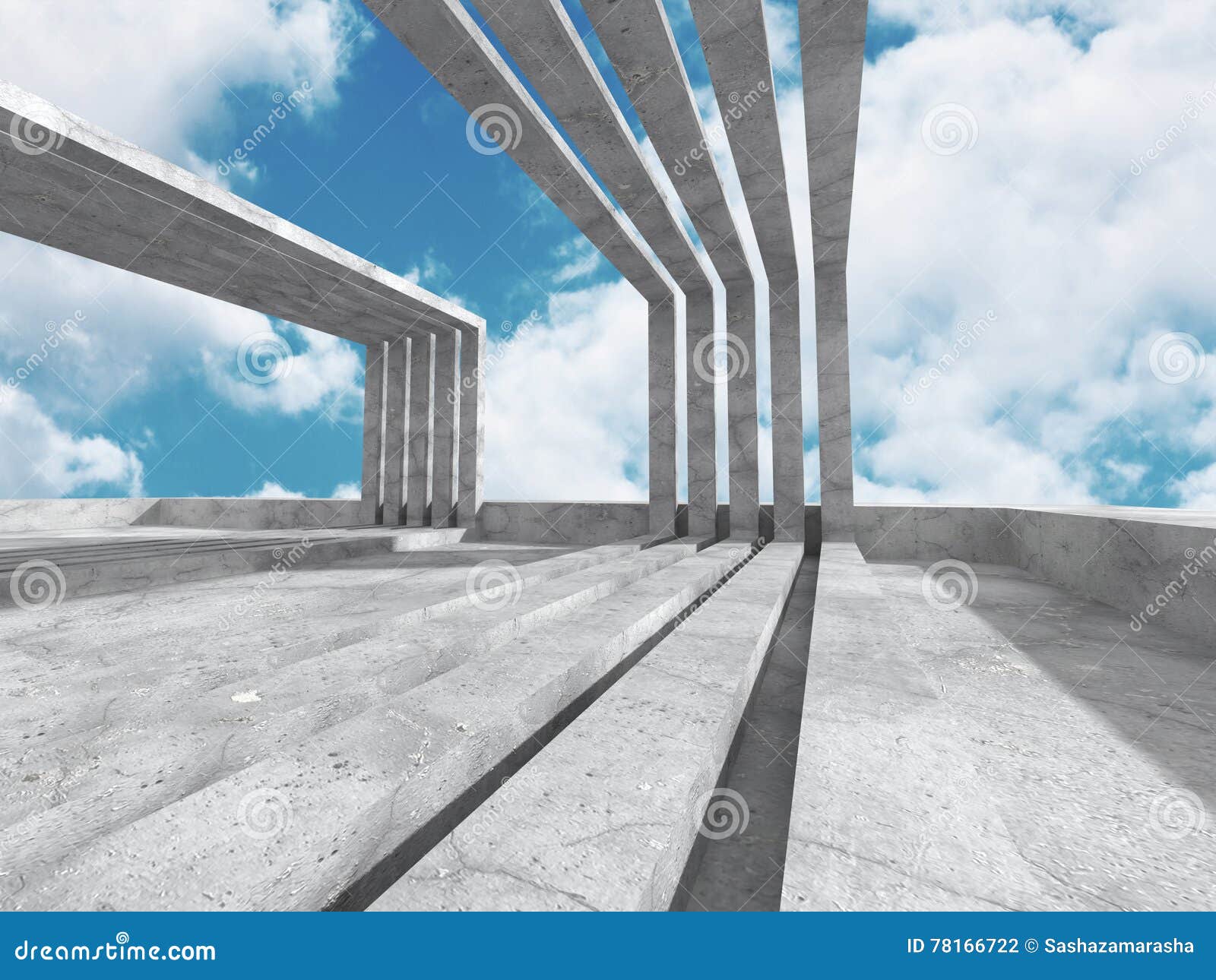 Concrete Abstract Architecture on Cloudy Sky Background Stock ...