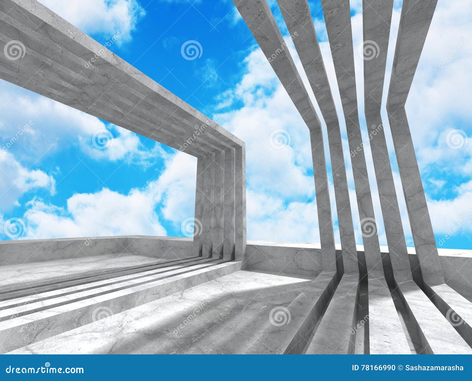 Concrete Abstract Architecture on Cloudy Sky Background Stock ...