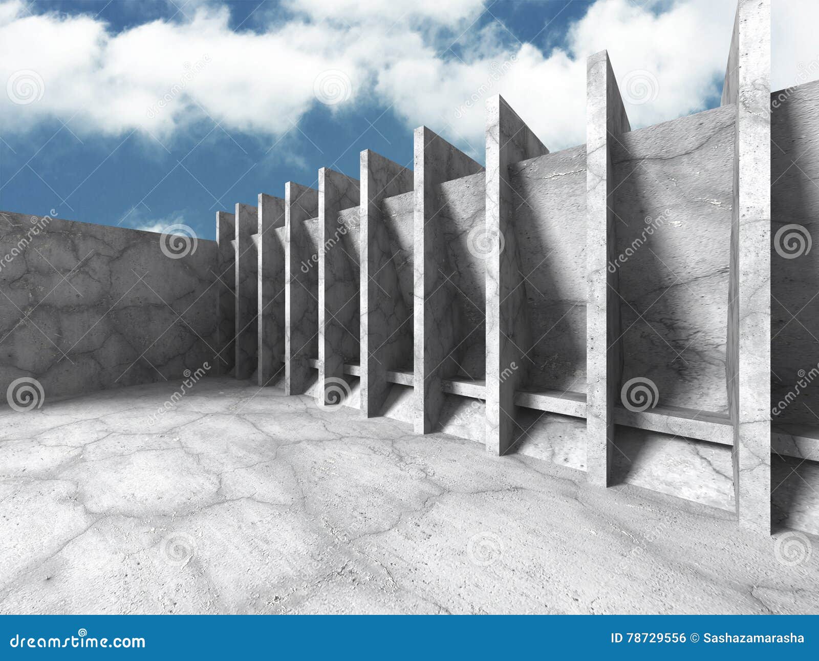 Concrete Abstract Architecture on Cloudy Sky Background Stock ...
