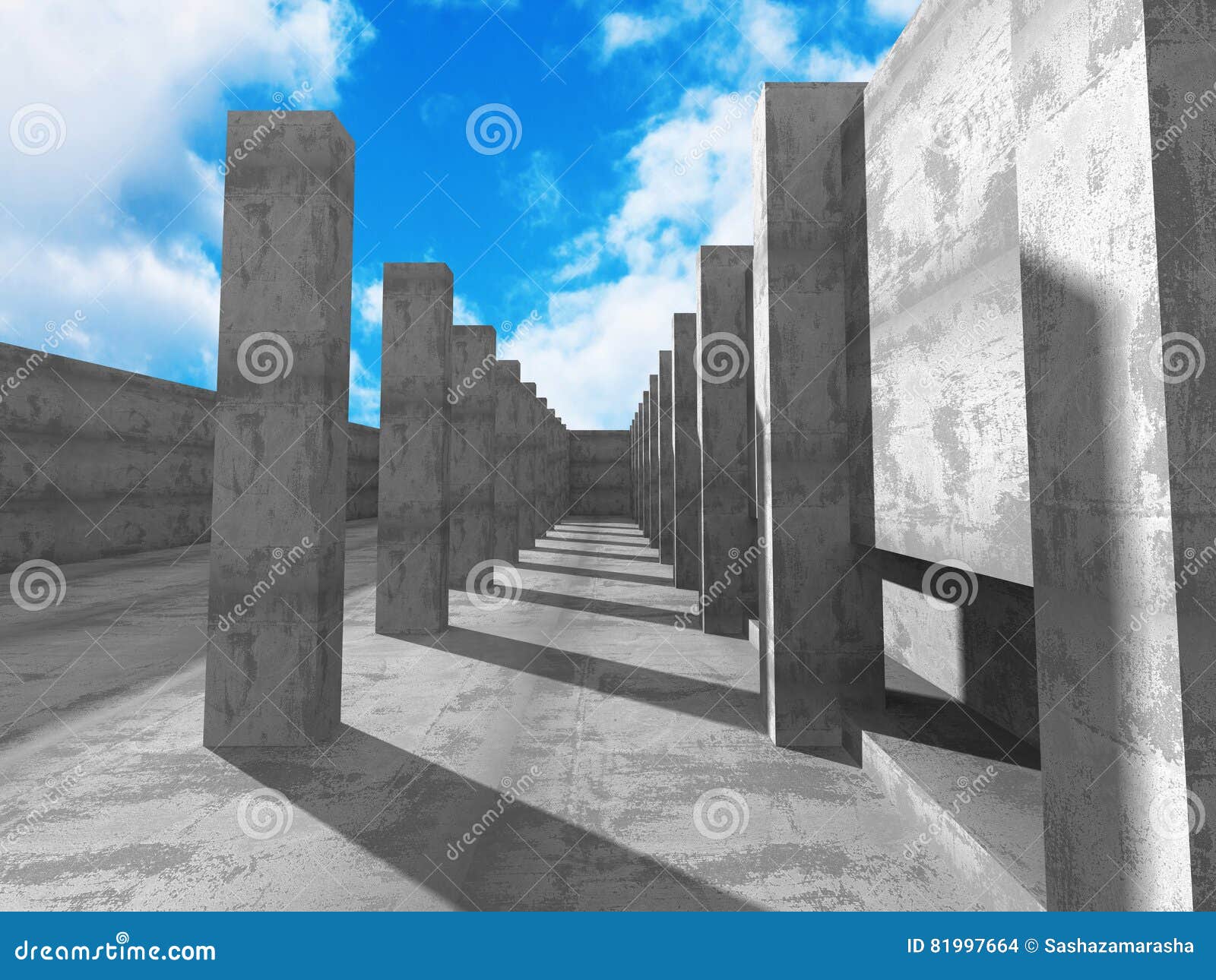 Concrete Abstract Architecture on Cloudy Sky Background Stock ...