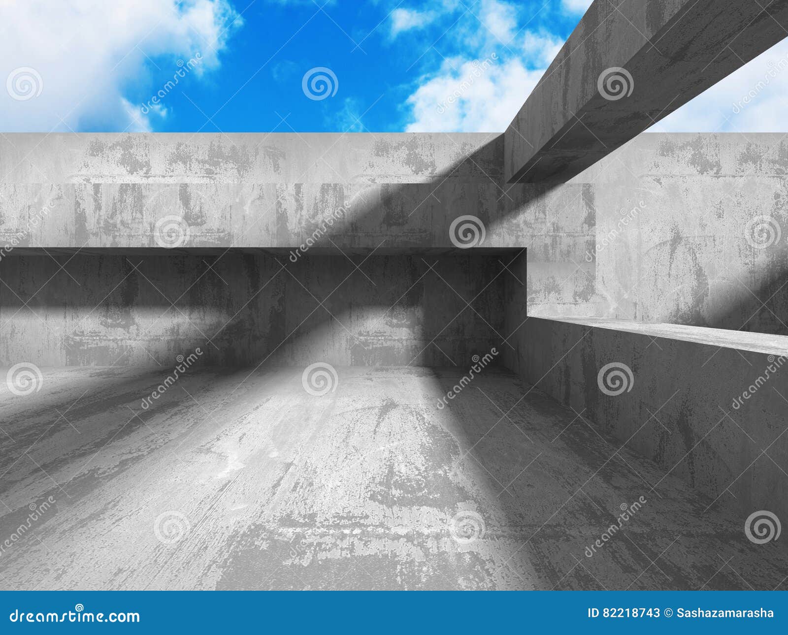 Concrete Abstract Architecture on Cloudy Sky Background Stock ...