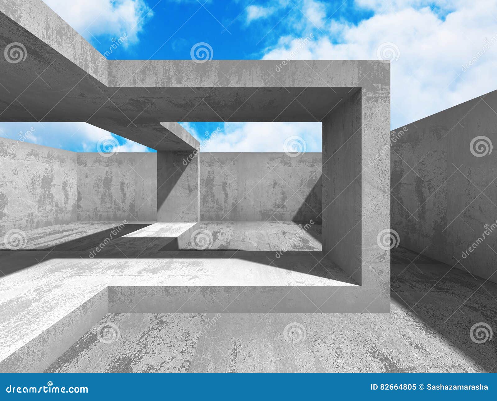 Concrete Abstract Architecture on Cloudy Sky Background Stock ...