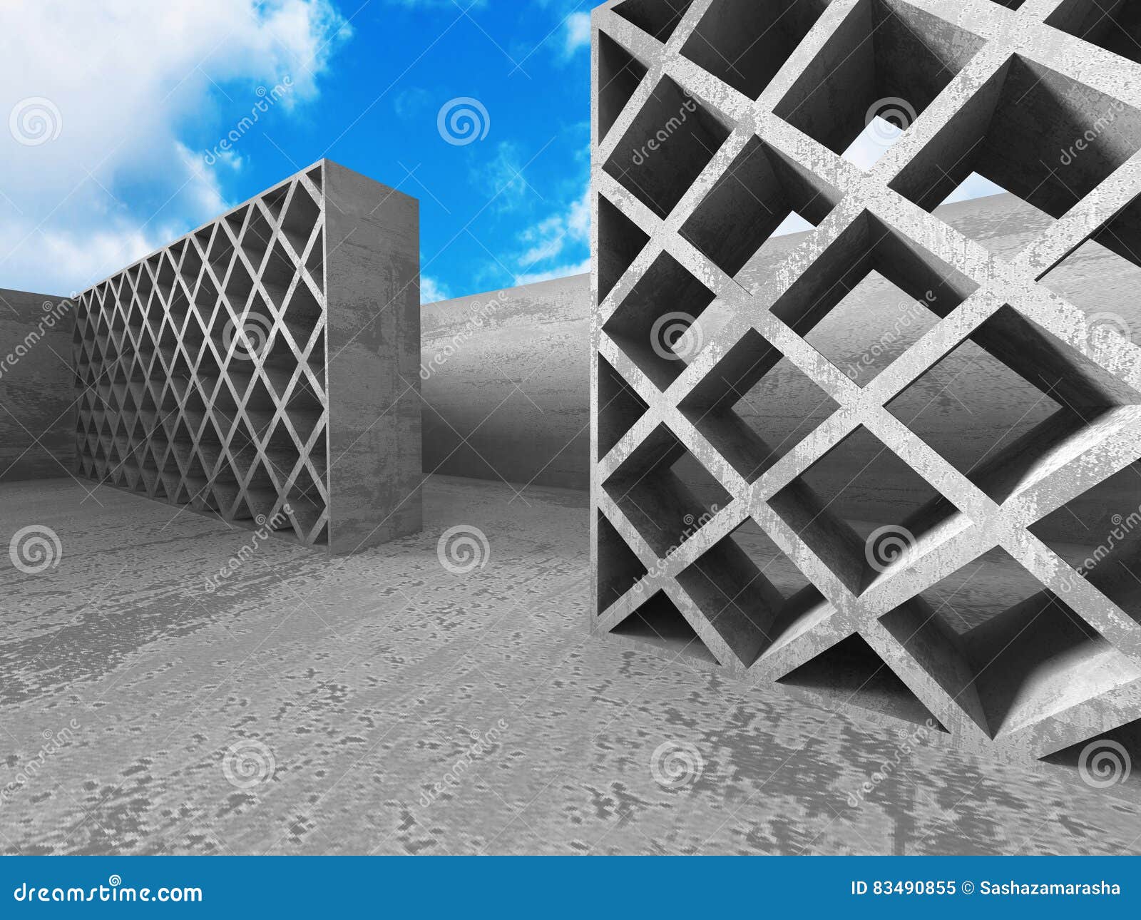 Concrete Abstract Architecture on Cloudy Sky Background Stock ...