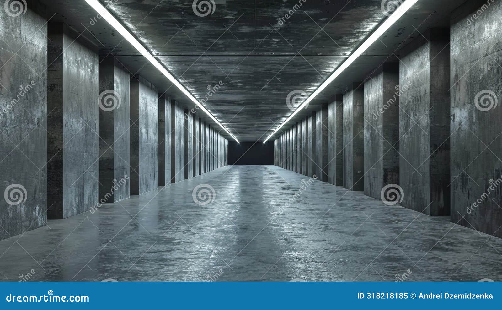 Concrete Basement Tunnel Corridors with White Lights. Concrete Tunnel ...