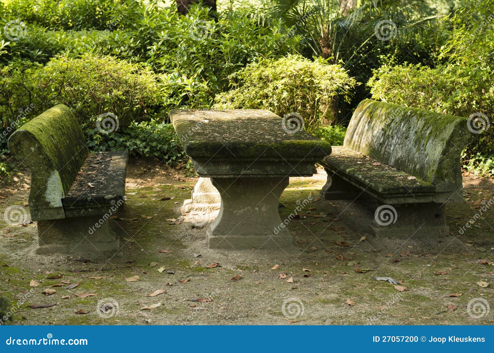 Concrete Bench Covered with Moss Stock Photo - Image of cement, grass ...