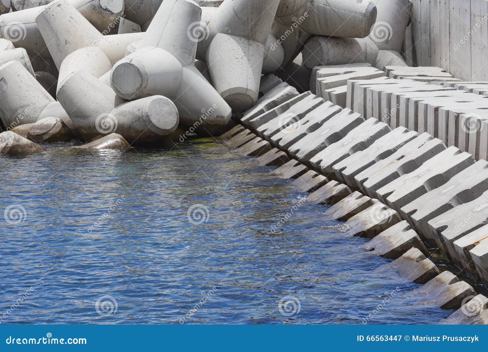 Concrete Block Breakwater Hit by the Atlantic Waves Stock Image - Image ...