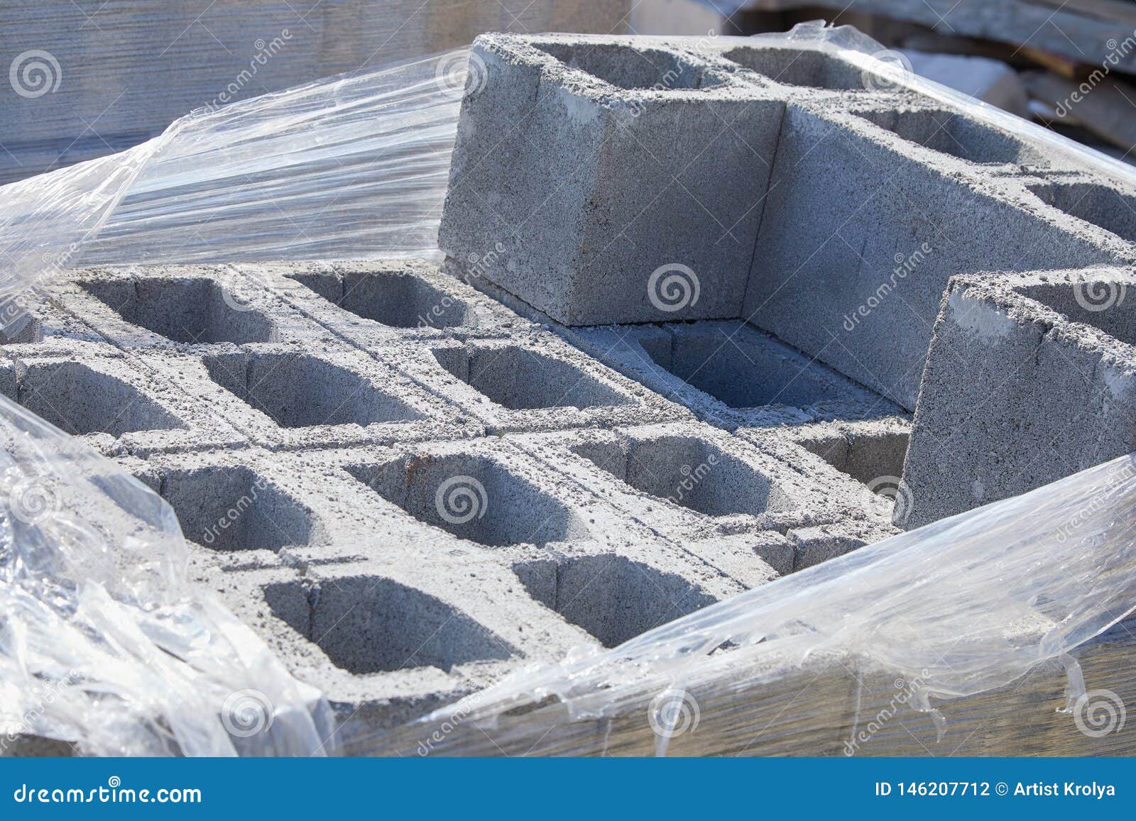 Concrete Block Bricks in Stack for Wall Construction. Stock Photo ...