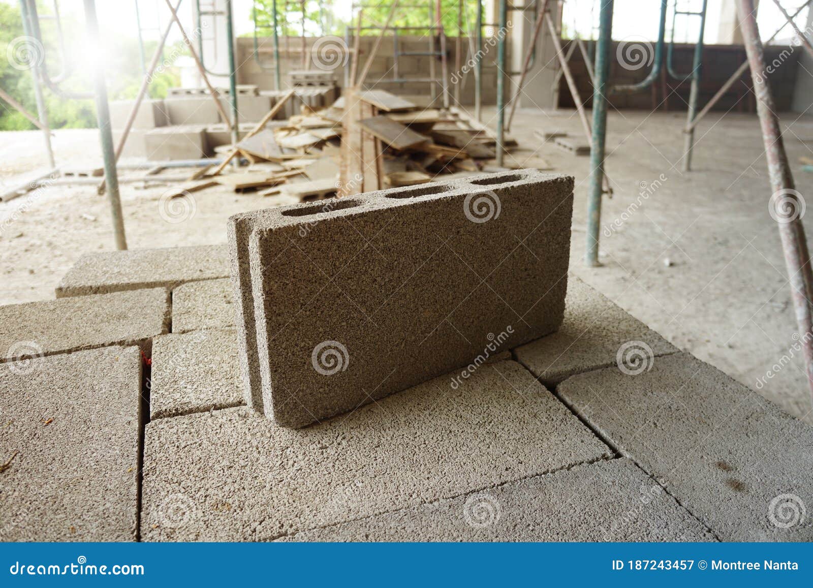 Cement Blocks on Construction Site. Stock Image - Image of house ...