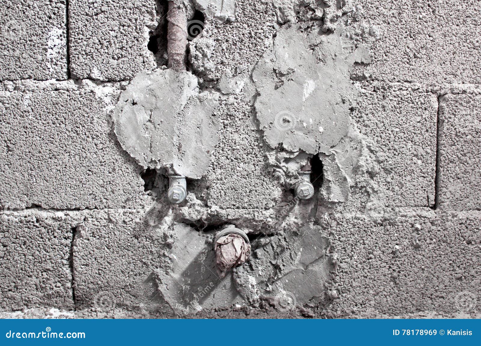 Concrete Block Made Wall and Water Plumbing in it Stock Image - Image ...