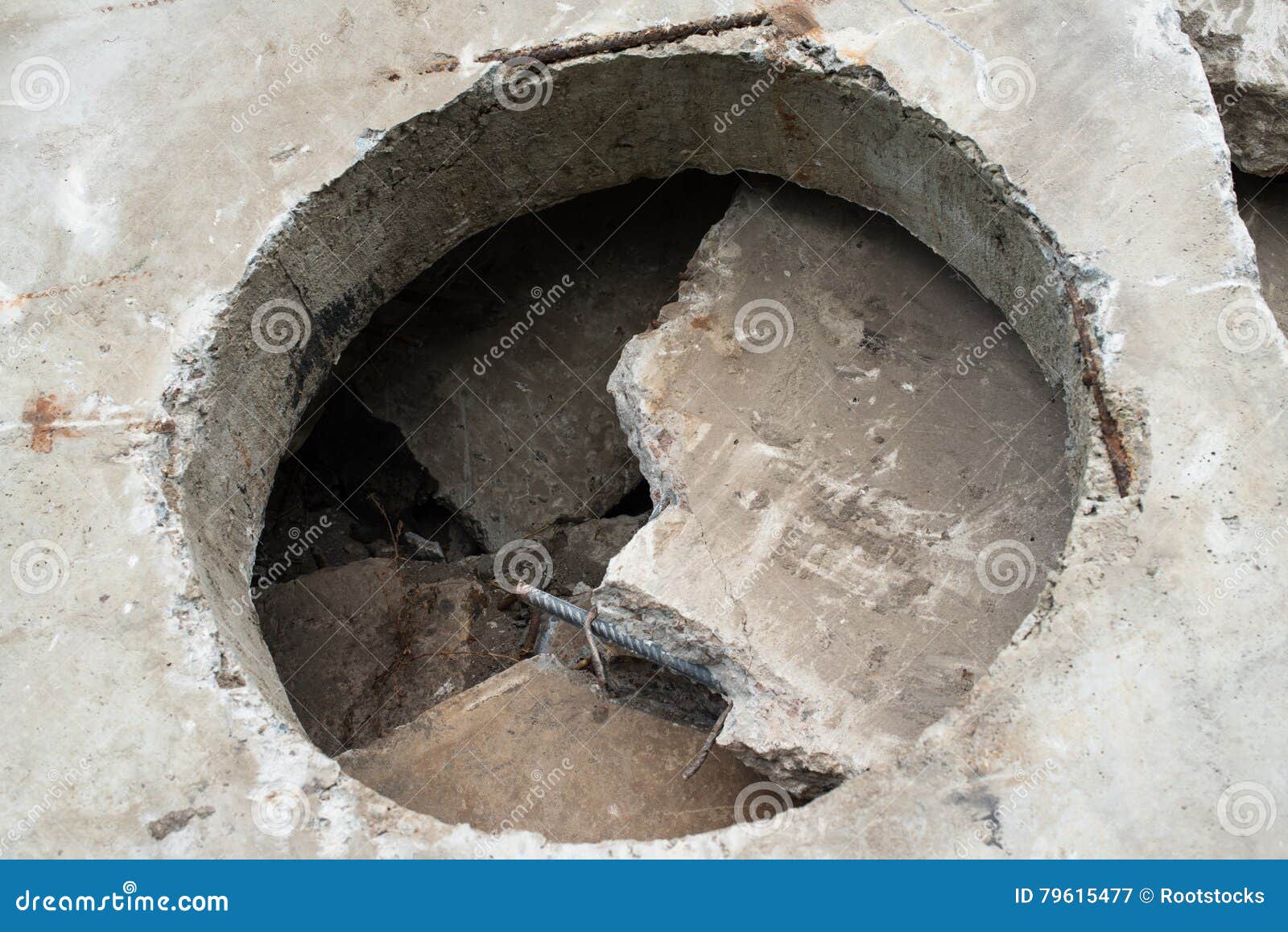 Concrete Block with the Manhole Opening Stock Image - Image of debris ...