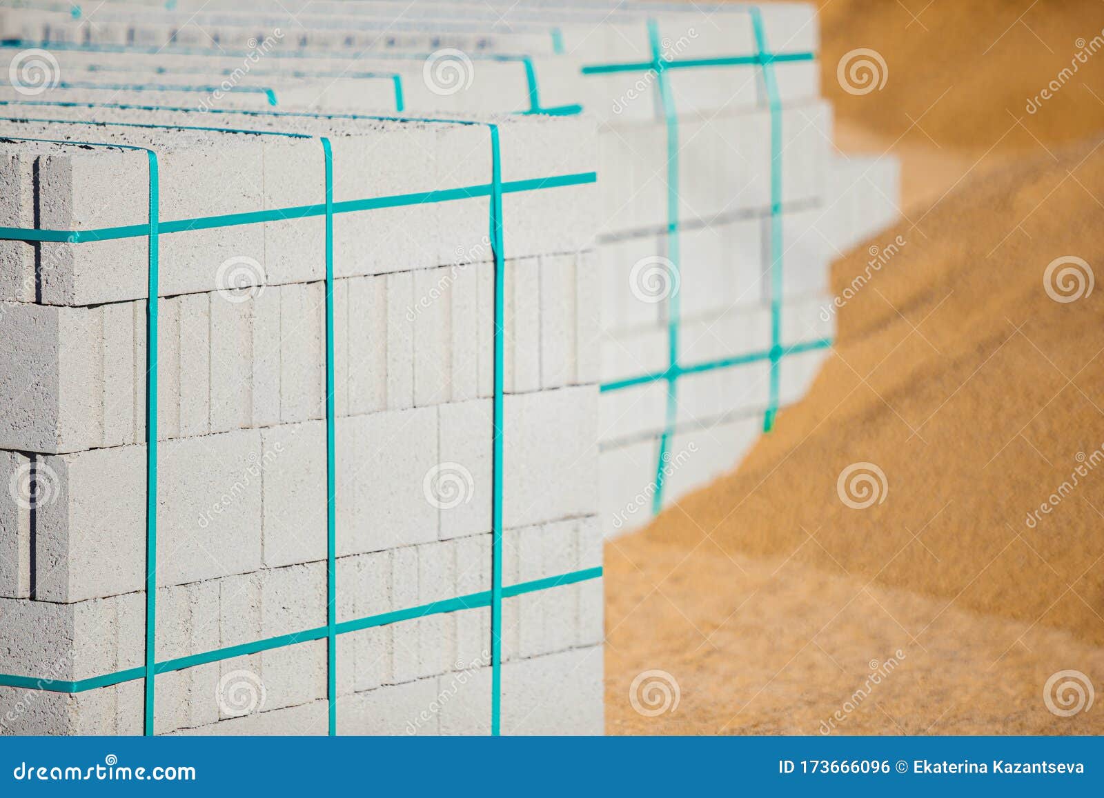Concrete Blocks, Bricks, Bagged and Tied with a Blue Ribbon Stock Photo ...