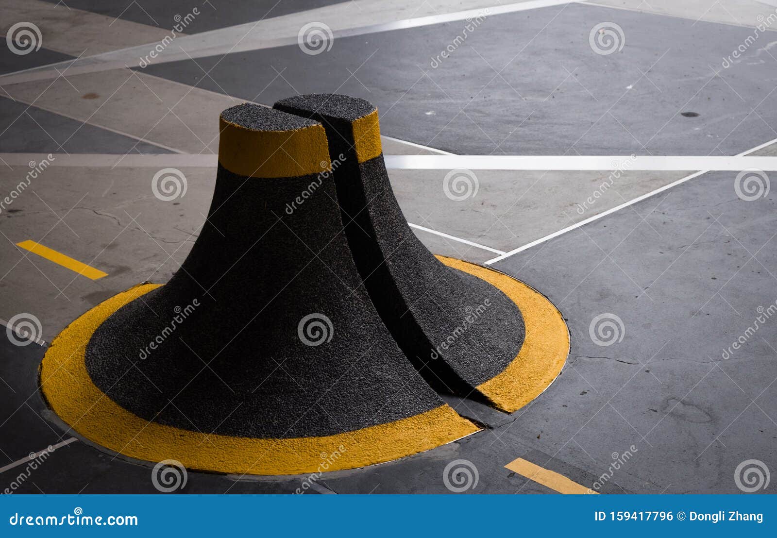 Concrete Blocks with Caution Pattern Road Fence Details Stock Photo ...
