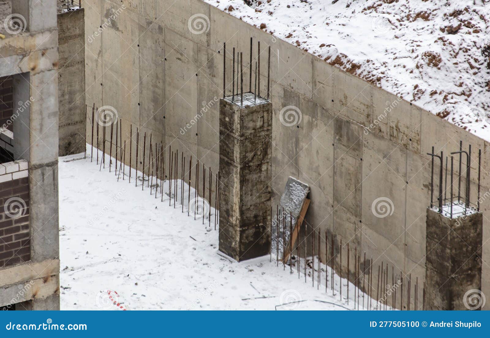 Concrete Blocks for the Foundation in the Snow in Winter at a ...